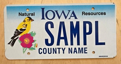 IOWA NATURAL RESOURCES BIRD SAMPLE LICENSE PLATE " SAMPL " IA | eBay
