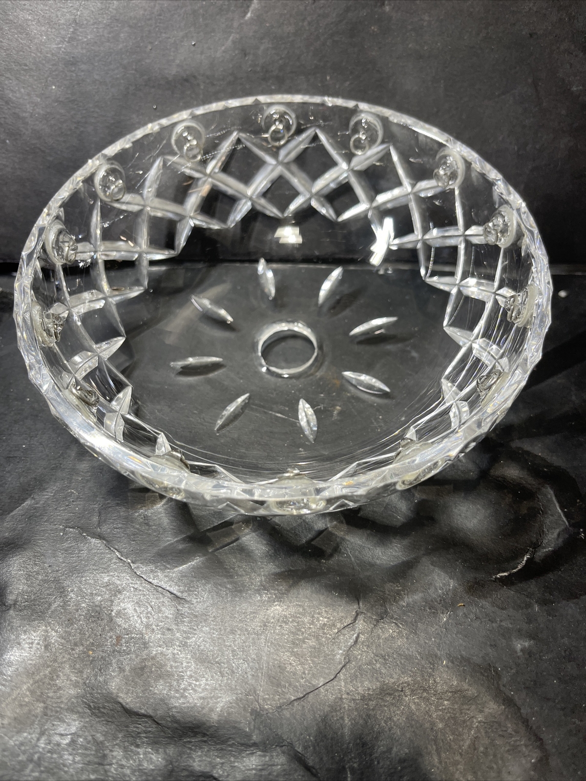 VINTAGE 6” PRESSED CRYSTAL BOBECHE W/14 CRYSTAL HOLDERS IN SILVER | eBay