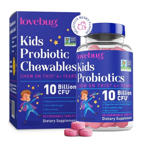 lovebug PROBIOTICS for Kids – Probiotic Chewables with Prebiotic Fiber ...