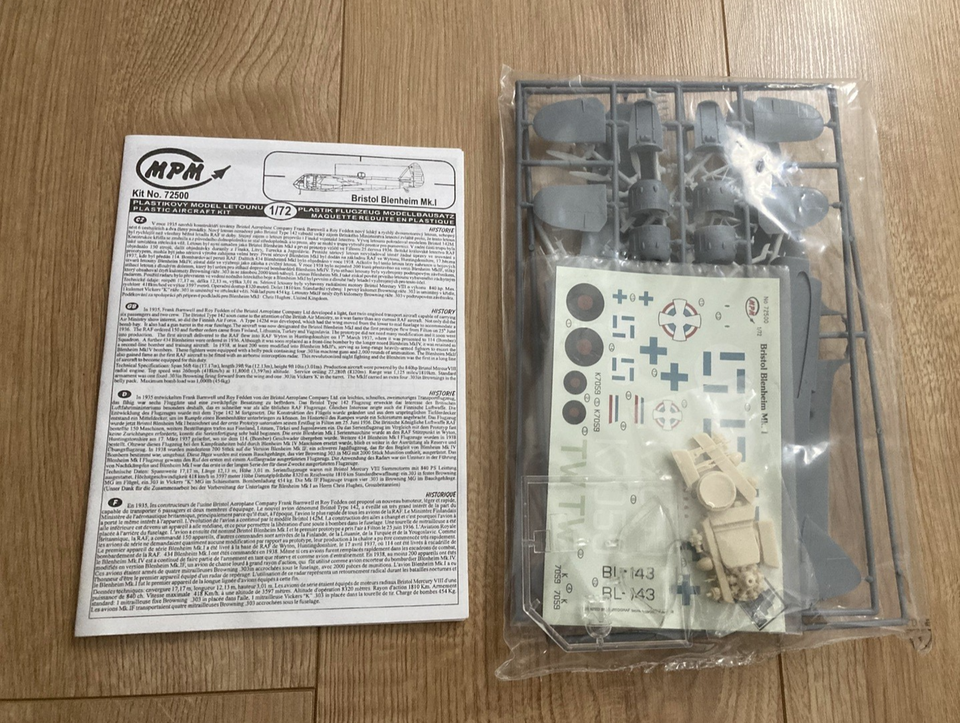 W283 MPM Model Kit 72500 - Bristol Blenheim Mk I - 1/72 - Pts Sealed ...