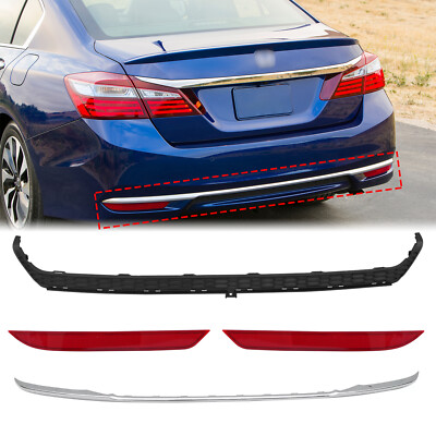 4PCS Rear Lower Bumper Cover Molding Trim + Refletors Fit Honda Accord ...