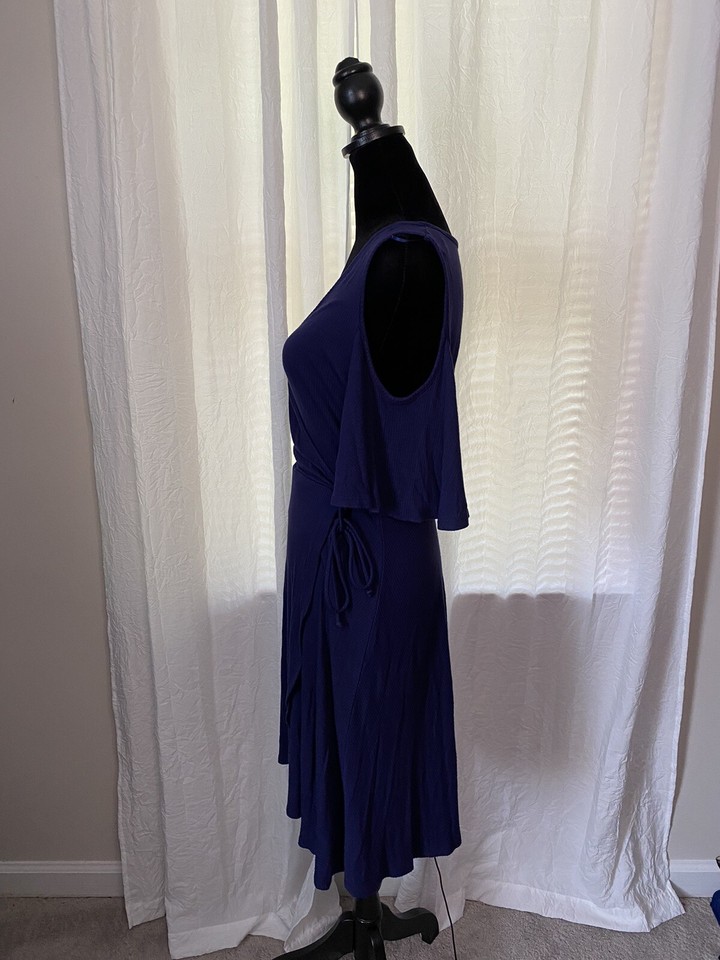 Alya Navy Blue Ribbed Faux Wrap Cold Shoulder Dress Size L | eBay