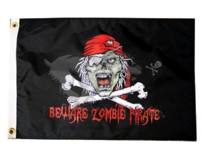 New BEWARE ZOMBIE PIRATE 12" x 18" Two Sided 200 Denier Fade Resistant ...