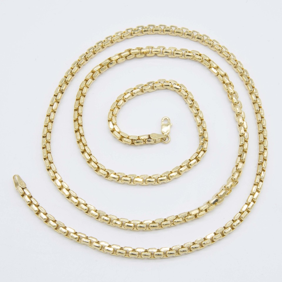 3.5mm Round Box Link Chain Necklace Real 10K Yellow Gold All Sizes | eBay