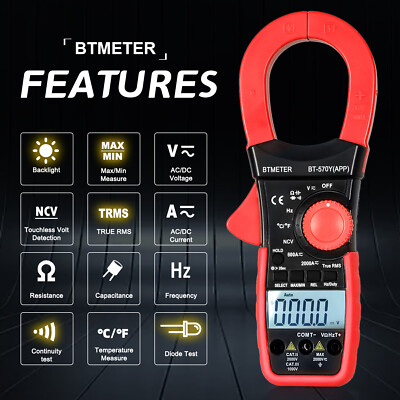 2000A 2000V Digital Clamp Meter Multimeter TRMS AC DC Volt Current amp ...