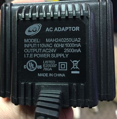 24 Volt AC Power Supply Wall Plug Transformer 60 Watts 24v 2500ma ...