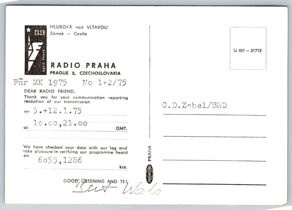 RPPC 1975 QSL Radio Praha Czechoslovakia Postcard | eBay