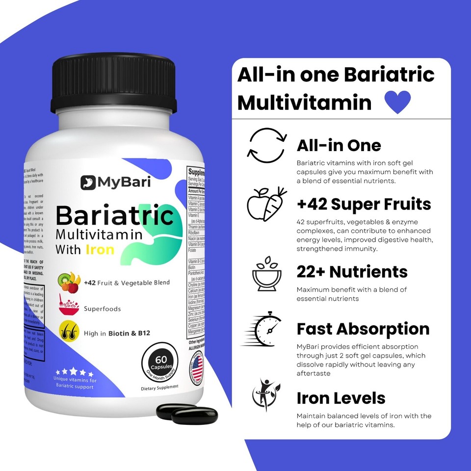 Bariatric Multivitamins With Iron - Mybari - Made In USA | eBay