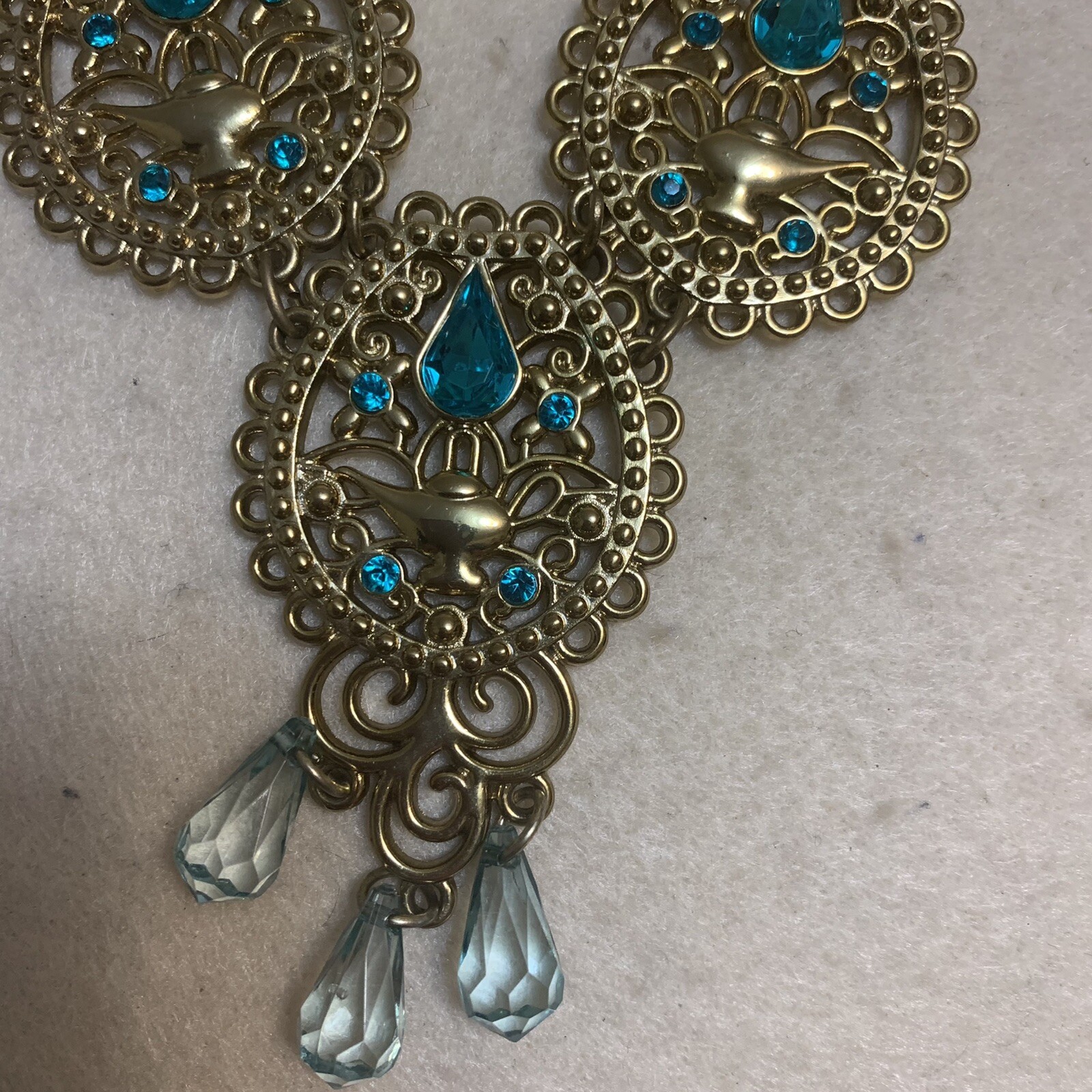 Disney Aladdin Beautiful Girls Jasmine turquoise gems and gold tone ...