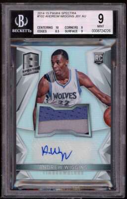 Andrew Wiggins Rookie Card 2014-15 Panini Spectra JSY AU #102 BGS 9 (10 ...