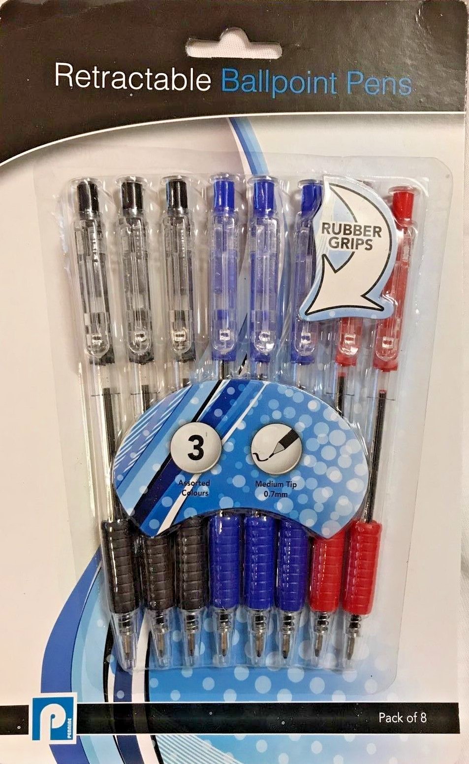 8Pcs Blue Red Black Retractable Ballpoint Pens Biros 0.7 mm Ink Smooth ...