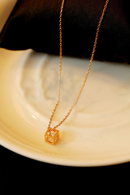 Fashion Micro-inlay Cubic Zirconia Gold Lovely *Cube* Pendant Necklace ...