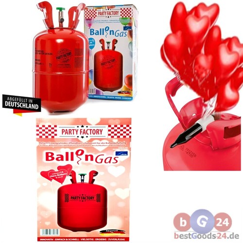 Party Factory Helium Ballongas inkl.15 Herzballons Einwegflasche ...