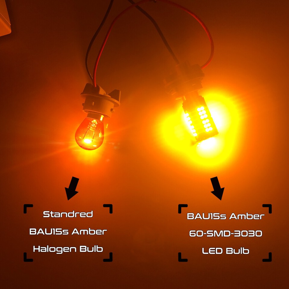 No Hyper Flash BAU15s 12496 60-SMD LED Turn Signal Light Bulbs Amber ...