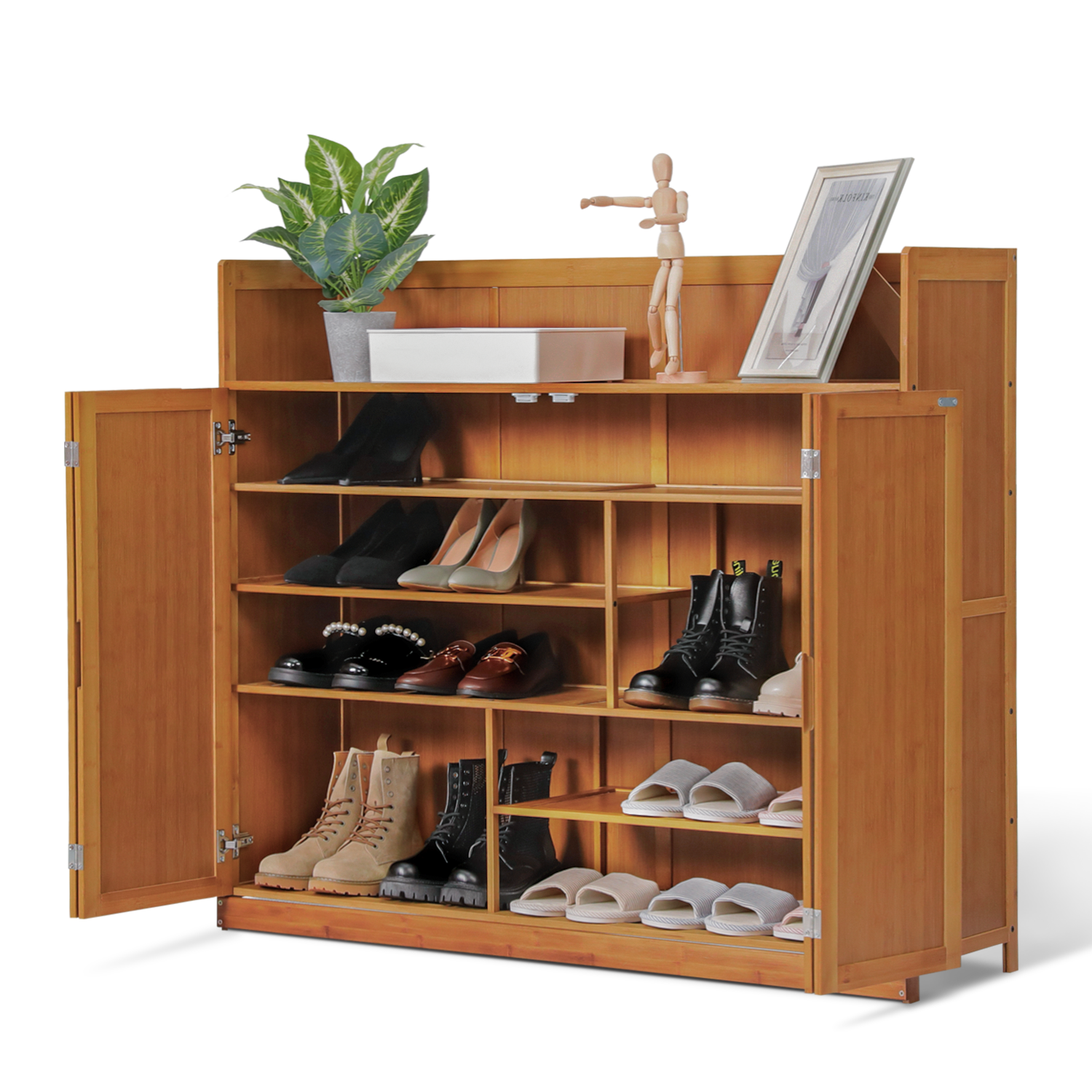 46"Bamboo [TALL COMPARTMENT] 6-Tier Boot Organizer Roofless Shoe ...