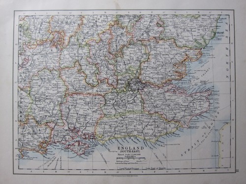 1904 Landkarte ~ England South East Sussex Surrey Essex Isle Von Wight ...