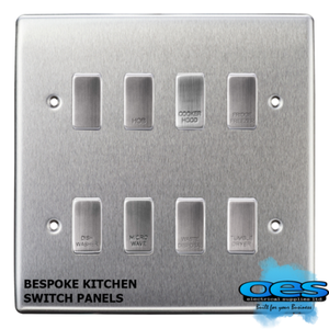 BG Bespoke 8 Gang Gridswitch Kitchen Switch Panel Brushed Steel/Satin ...