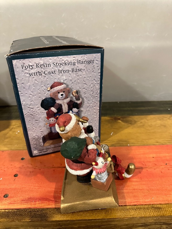 VTG Style Resin Christmas Teddy Bear Stocking Hanger Holder Cast Iron ...