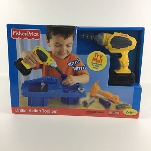 Fisher Price Drillin' Action Tool Set Realistic Sounds Caddy Tools Toy ...