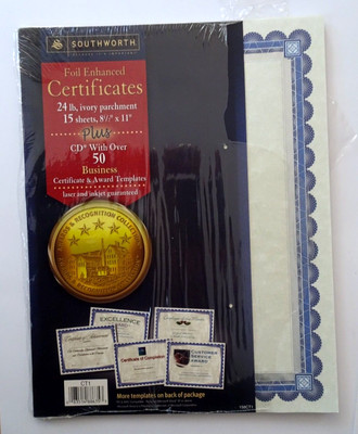 Southworth Ivory Parchment Certificate Paper Blue & Silver Foil border ...