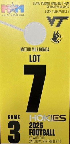 Virginia Tech Football Parking Pass Wofford Lot #7 | eBay