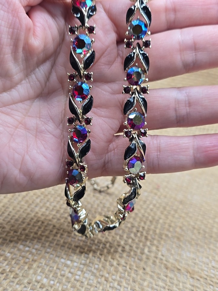 Vintage Lisner Red Aurora Borealis Rhinestone Choker Necklace 13 - 16 ...