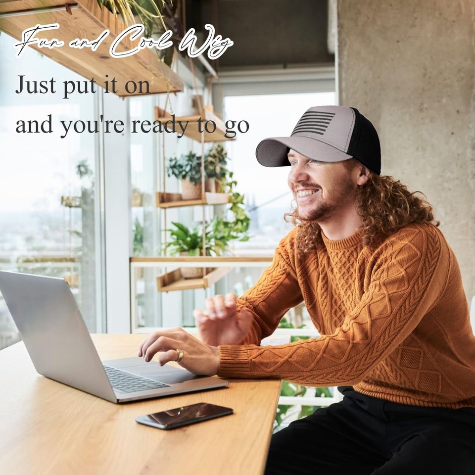 USA Flag Mullet Cap with Synthetic Hair 80s Men Baseball Hat Wig Merica ...