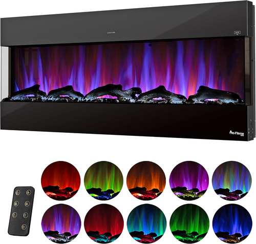 Hampshire 50-Inch Wall Mount/Wall Insert LED Electric Fireplace Heater ...