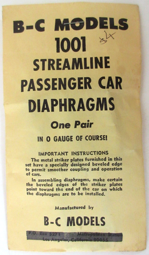 O SCALE B-C MODELS 1001 STREENLINE PASSENGER CAR DIAPHROGMS ONE PR | eBay
