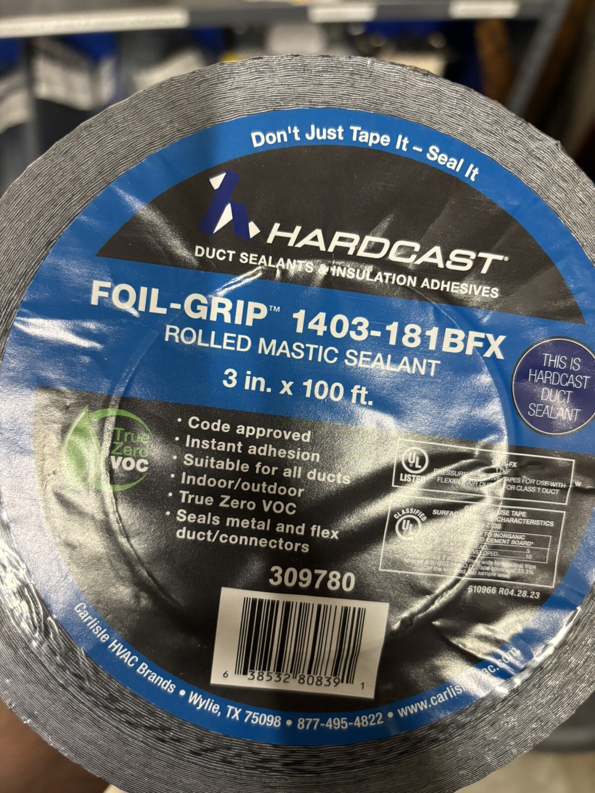 Hardcast Foil Grip Rolled Mastic Sealant 3in x 100ft 1403-181BFX Duct ...