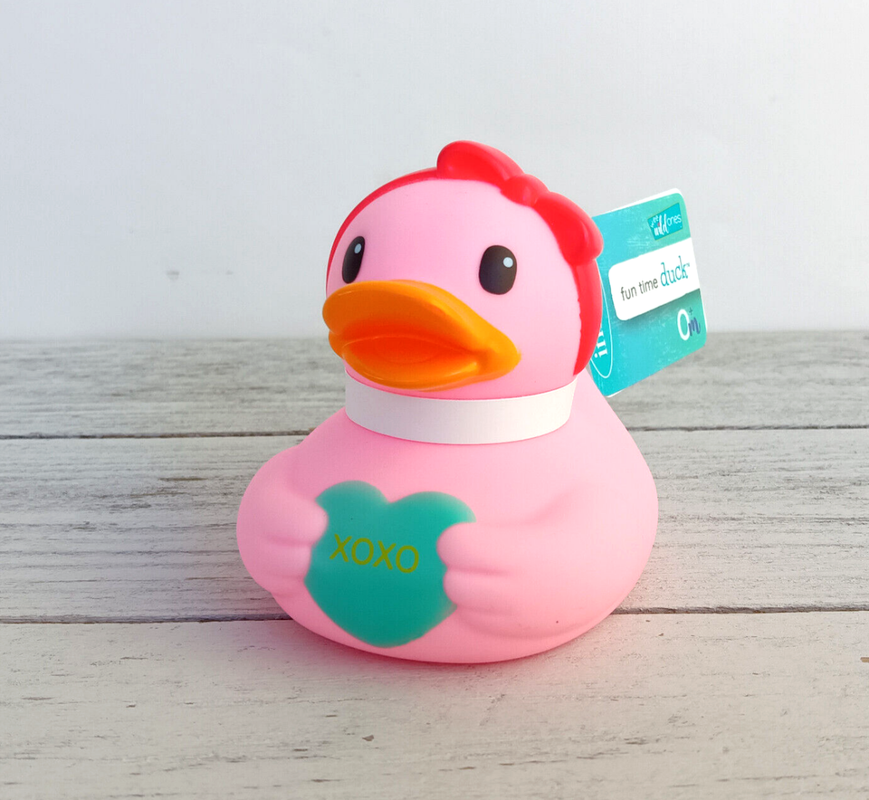 Infantino Fun Time Heart XOXO Rubber Duck w Bow Pink, Baby Love Duckie ...