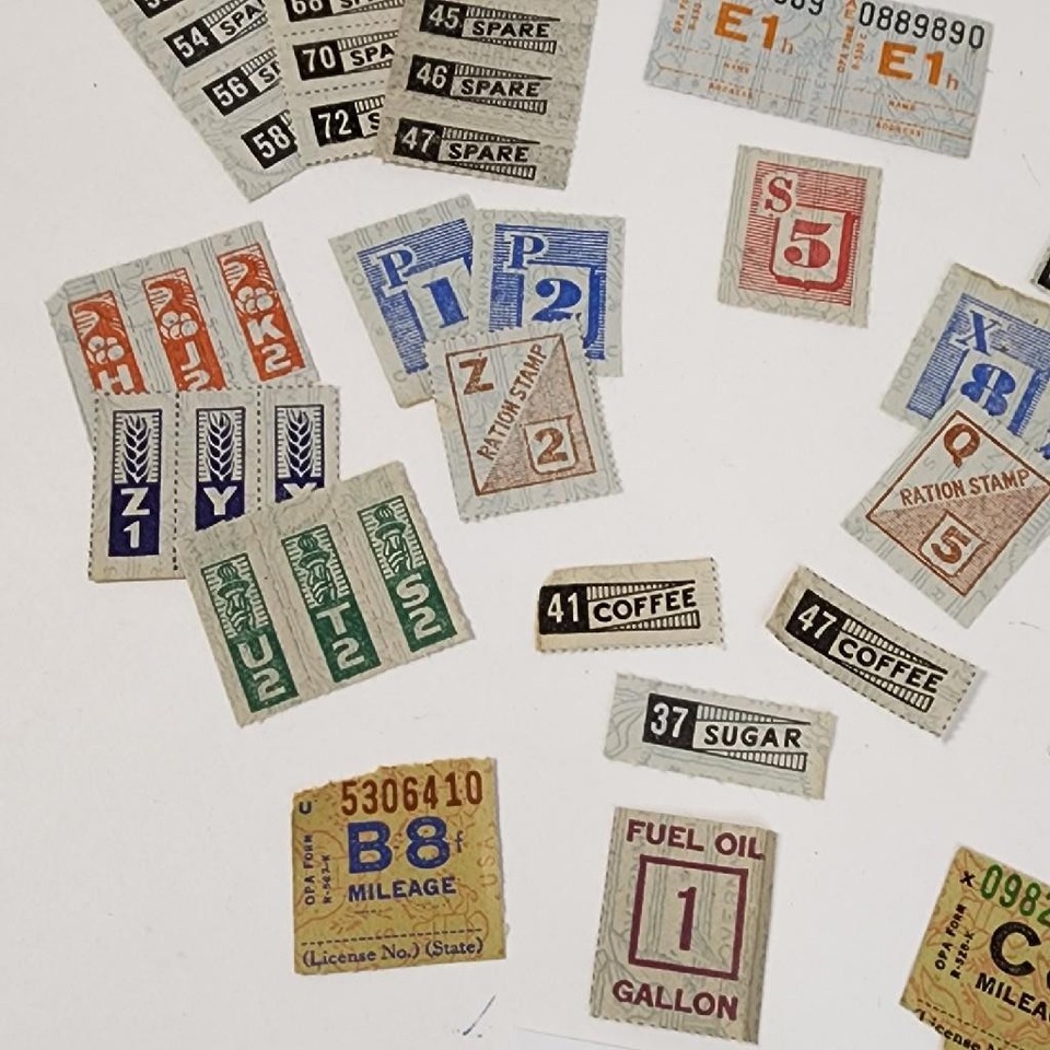1940s ration stamp sample pack ration book and 22 different WWII stamps ...