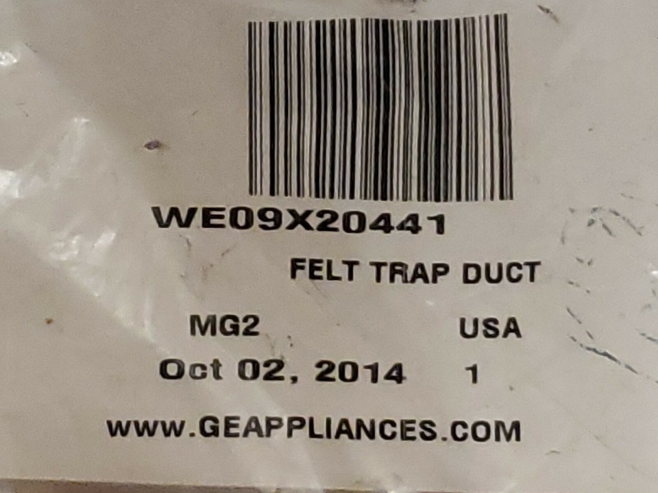 GENUINE OEM GE DRYER LOWER FELT TRAP DUCT SEAL - MODEL: WE09X20441 ...
