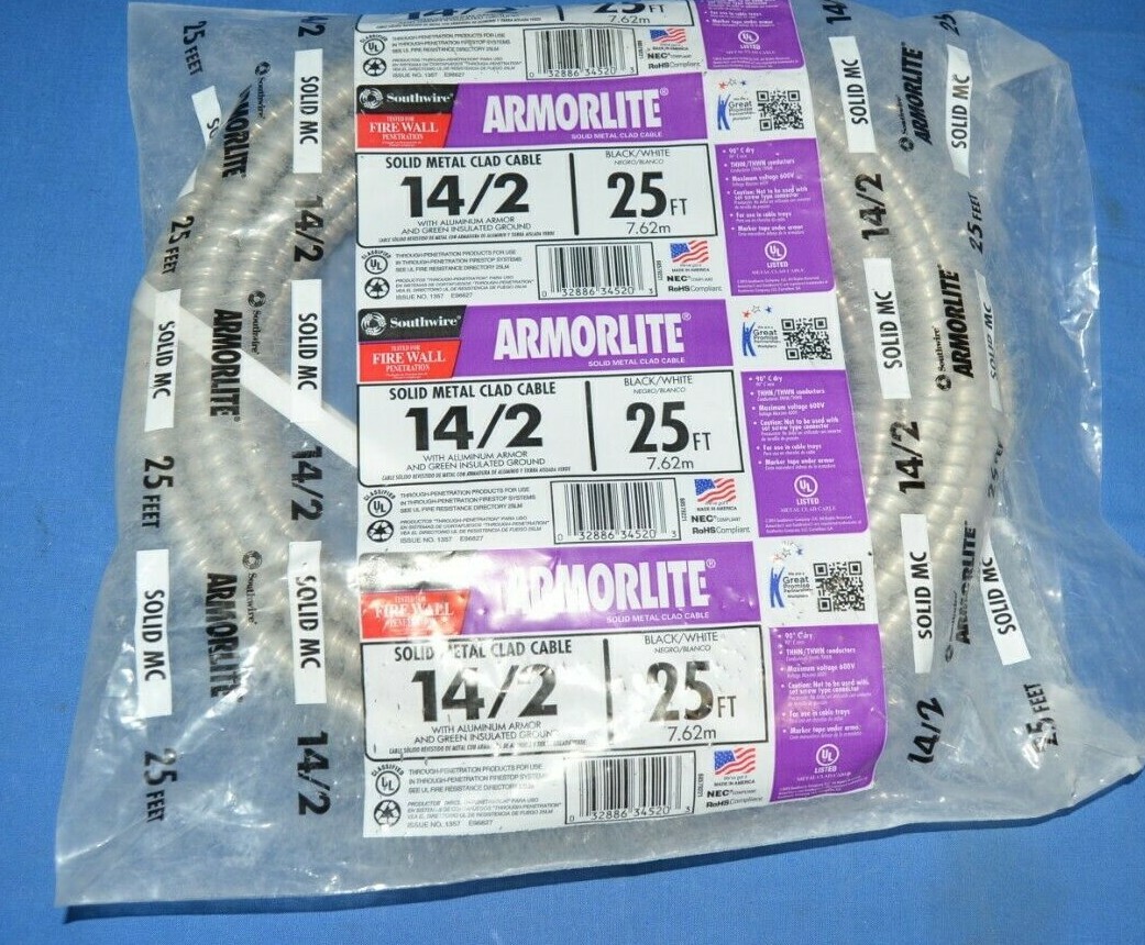 Southwire 68579221 Armorlite Type MC Metal Clad Cable ~ 25 ft | eBay