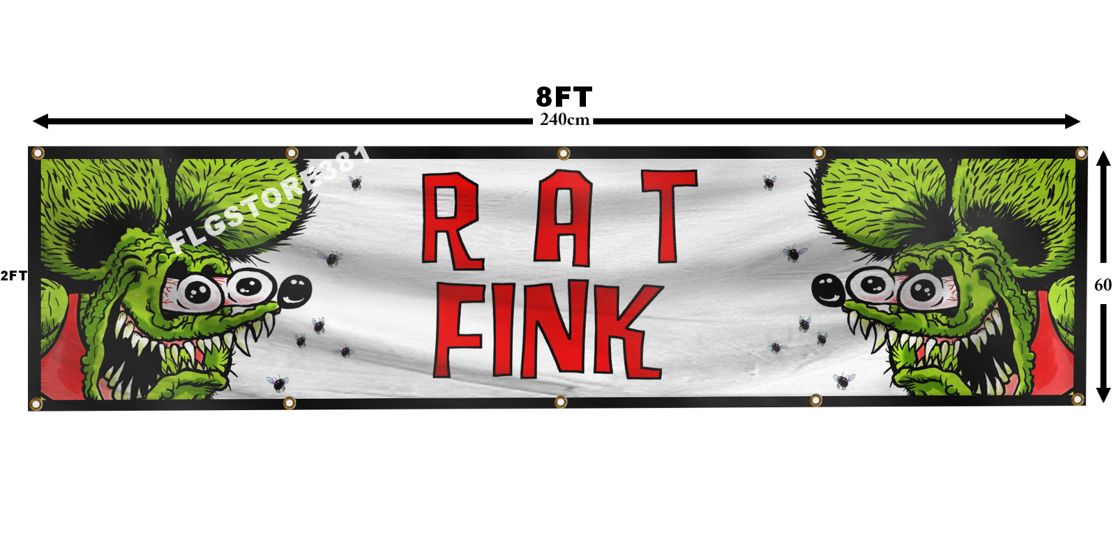 Rat Fink Banner 2x8ft Flag Sign Hot Rod 32 Ford chevy mustang Man Cave ...