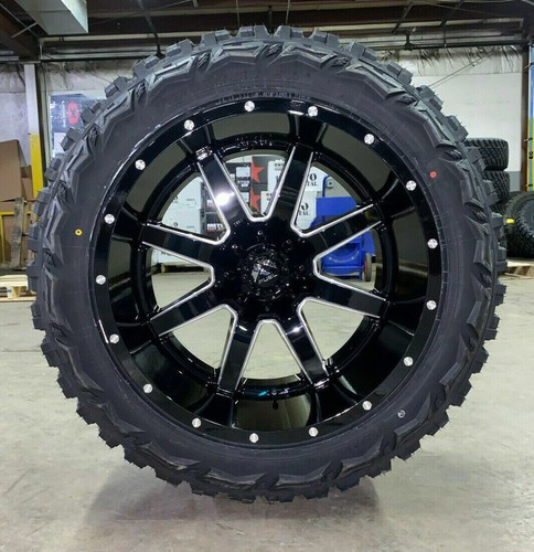 22x12 Fuel D610 Black Maverick Wheels Rims 35" MT Tires 5x5.5 Dodge Ram ...