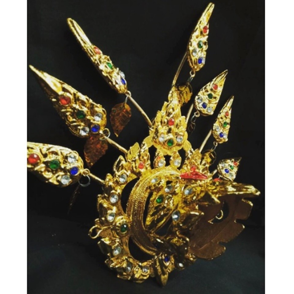 Thai Dance Head Dress Costume Jewelry Women Gold Noppaklao Gem Crown ...