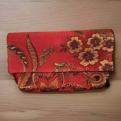 Viv Pickle Clutch Oriental Stitching Red Gold Magnetic Closure | eBay