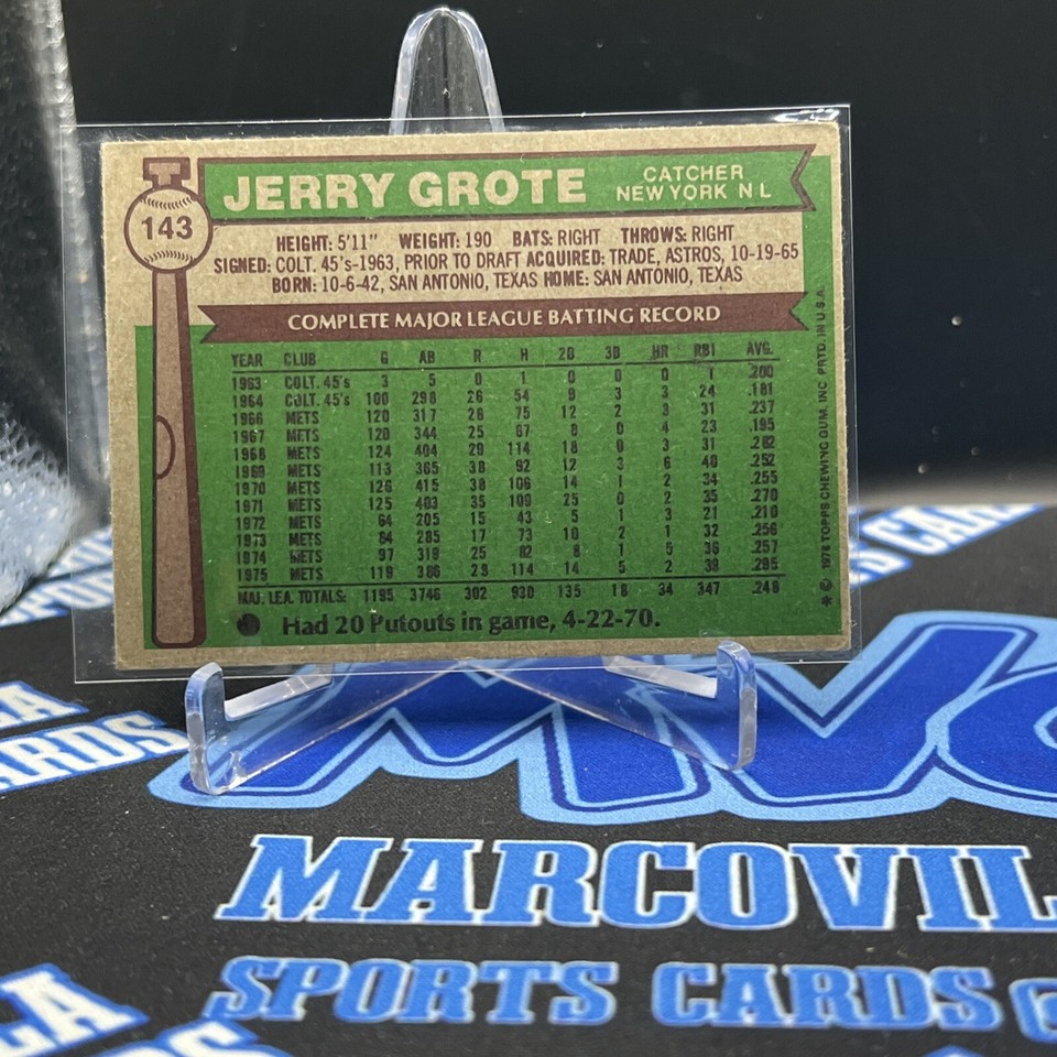 1976 Topps Baseball Jerry Grote Card #143 New York Mets EX+ | eBay