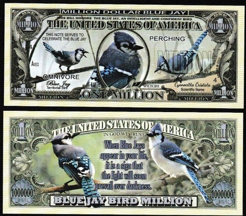 Blue Jay Bird Million Dollar Bill Play Funny Money Novelty Note + FREE ...