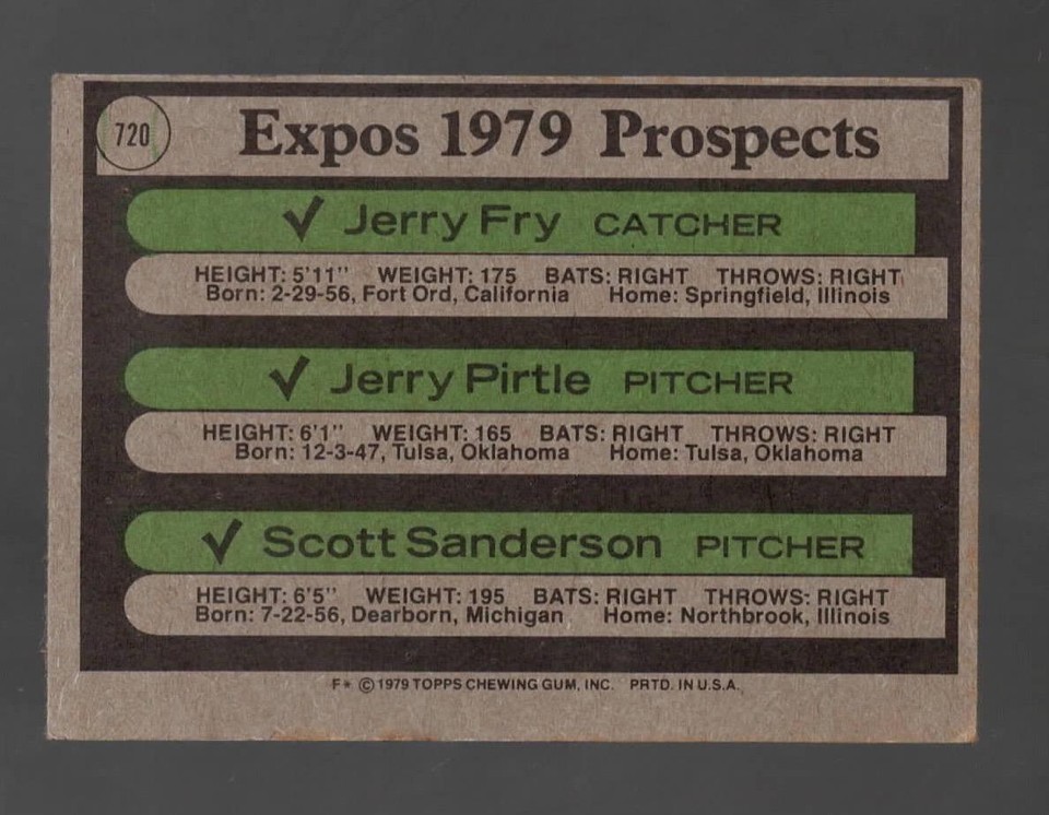 1979 Topps Expos Prospects (Jerry Fry / Gerry Pirtle / Scott Sanderson ...