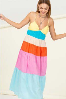 Cami Colorblock Tiered Maxi Dress | eBay