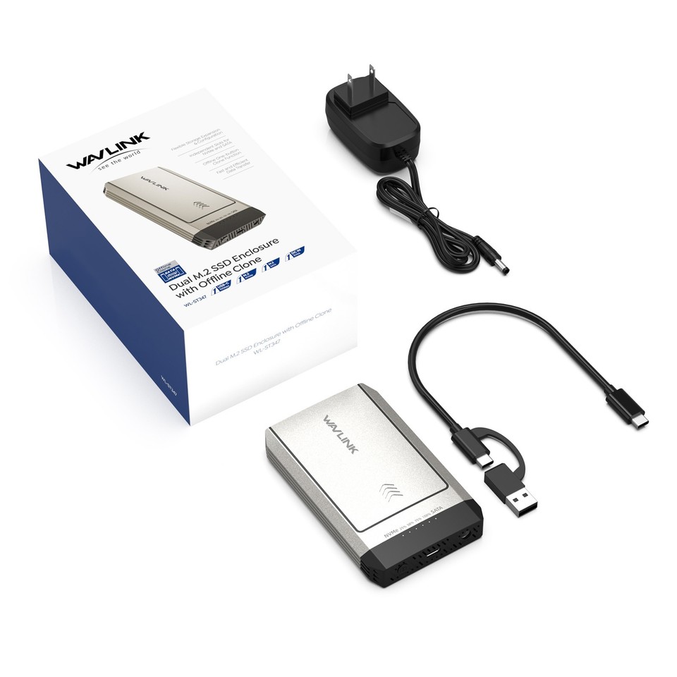 M2 NVMe SSD Hard Drive Enclosure Dual Bay USB C 10Gbps SSD Case Offline ...