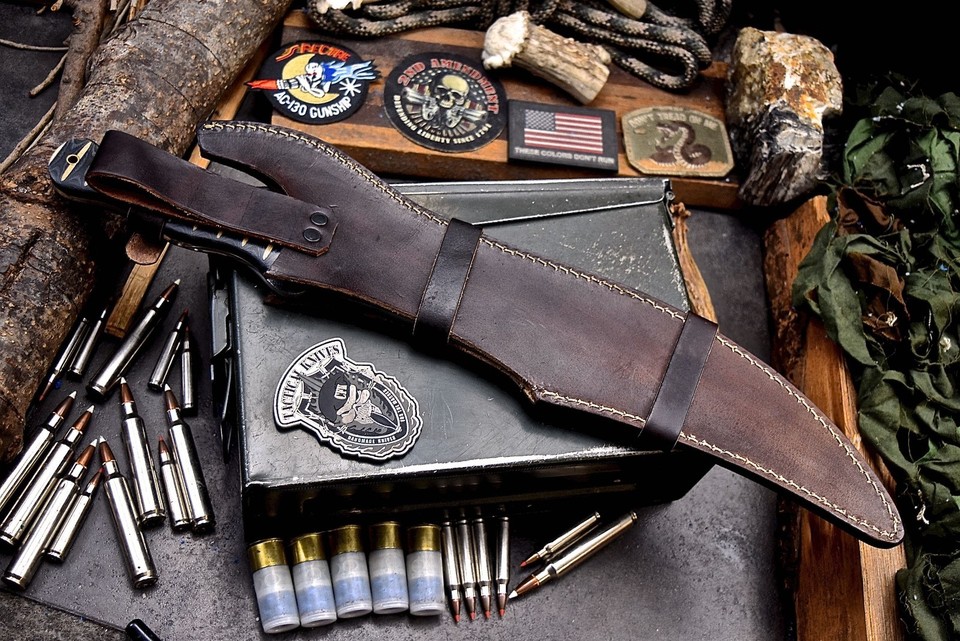 CFK Handmade D2 Custom 1/2 D GUARD BOWIE HUGE Hunting BONE CHOPPER ...