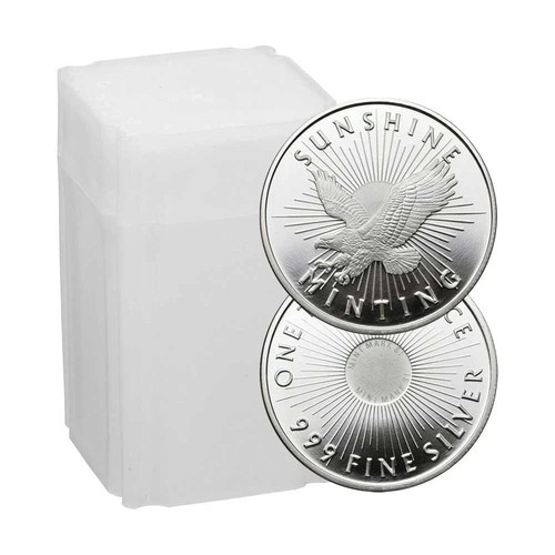 Roll of 20-1 Troy oz Sunshine Minting .999 Fine Silver Round Mint Mark ...