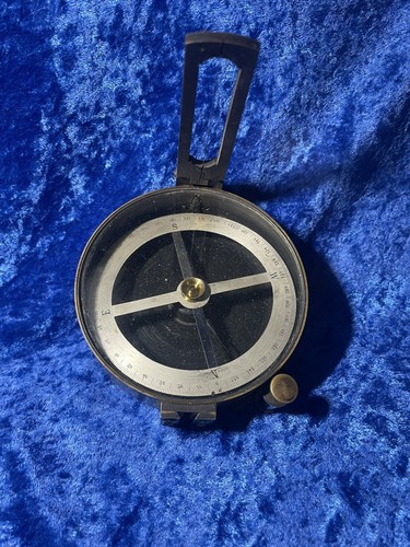 Antique Brass Compass Reverse Degree Reading W/Mirror.Surveyor or ...
