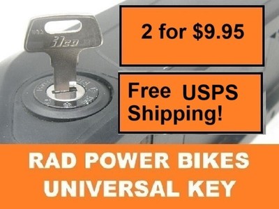 🔑 RAD Power Bikes Universal Battery Keys - 2 keys $9.95 w/USPS Tracking ...