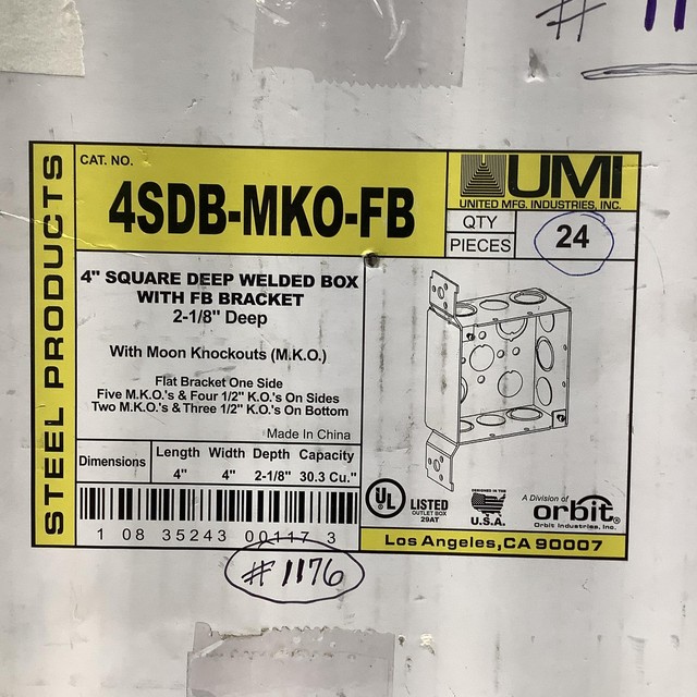24-Pack Orbit 4SDB-MKO-FB 2-1/8" Deep Square 4" x 4" Welded Box With Fb ...