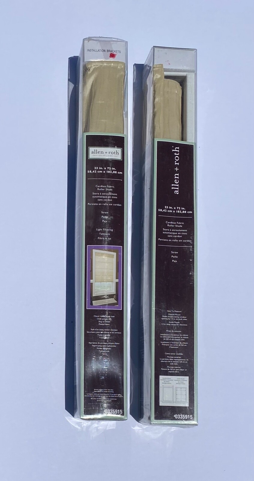 LOT OF 2 0335915 ALLEN + ROTH CORDLESS FABRIC ROLLER SHADE STRAW LIGHT ...