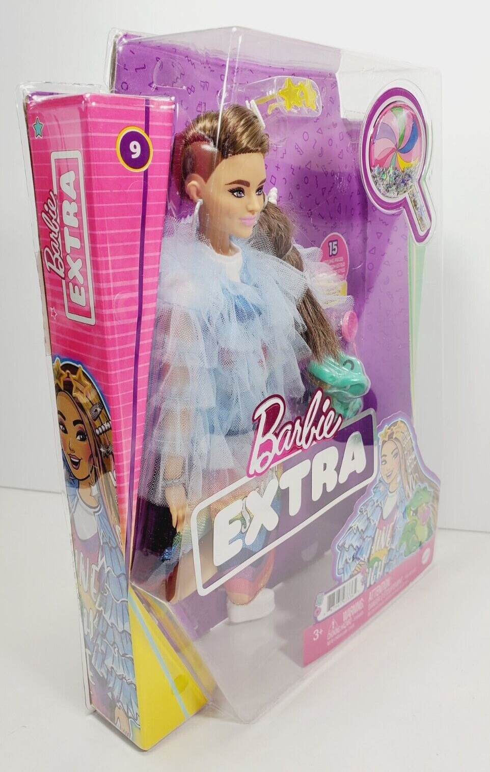 NEW 2020 Barbie Extra Doll #9 Blue Ruffled Jacket /Pet Crocodile Mattel ...